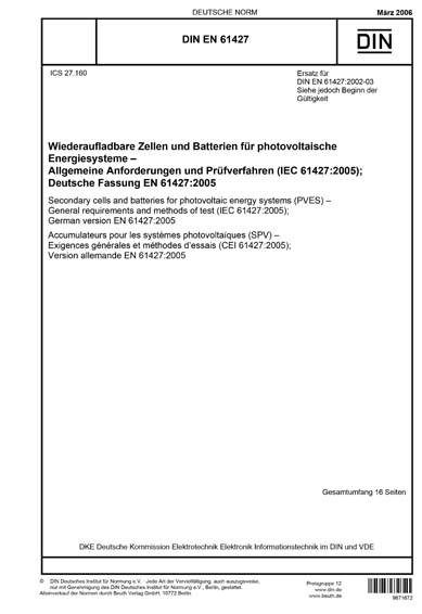 DIN EN 61427:2006 DE - Wiederaufladbare Zellen und Batterien für ...