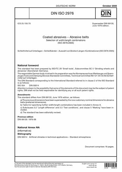 DIN ISO 2976:2005 - Coated abrasives - Abrasive belts - Selection of ...