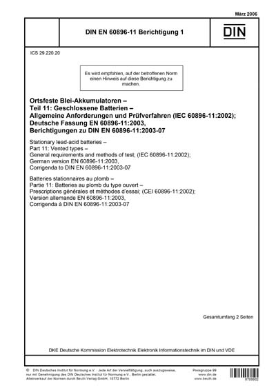 DIN EN 60896-11 Berichtigung 1:2006 DE - Ortsfeste Blei-Akkumulatoren ...