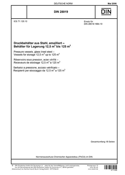 DIN 28019:2006 DE - Druckbehälter aus Stahl, emailliert - Behälter für ...