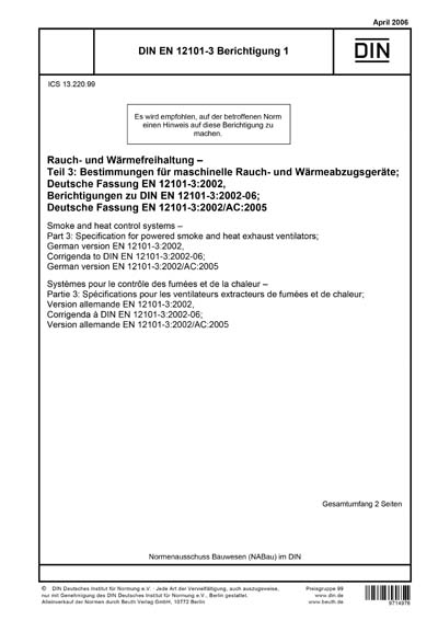 DIN EN 12101-3 Berichtigung 1:2006 DE - Rauch- und Wärmefreihaltung ...