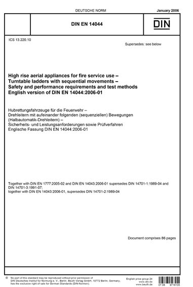 DIN EN 14044:2006 - High rise aerial appliances for fire service use ...