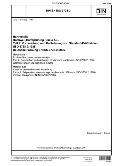 DIN EN ISO 3738-2:2006 DE - Hartmetalle - Rockwell-Härteprüfung (Skala ...