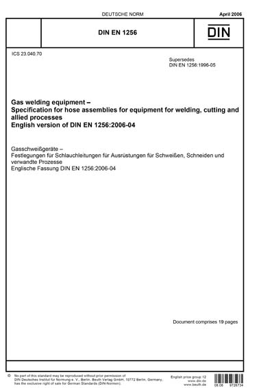 DIN EN 1256:2006 - Gas welding equipment - Specification for hose ...