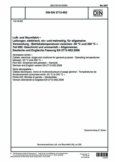 DIN EN 2713-002:2007 - Aerospace series - Cables, electrical, single ...