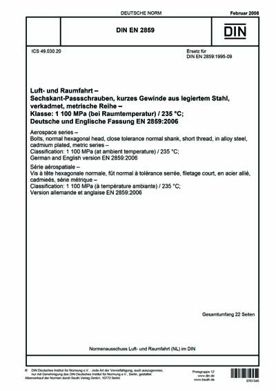 DIN EN 2859:2008 DE - Luft- und Raumfahrt - Sechskant-Passschrauben ...