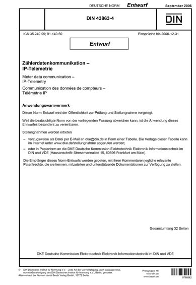 DIN 43863-4:2006 DE - Zählerdatenkommunikation - IP-Telemetrie (Foreign ...
