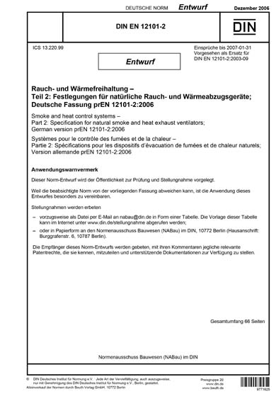 DIN EN 12101-2:2006 DE - Rauch- und Wärmefreihaltung - Teil 2 ...