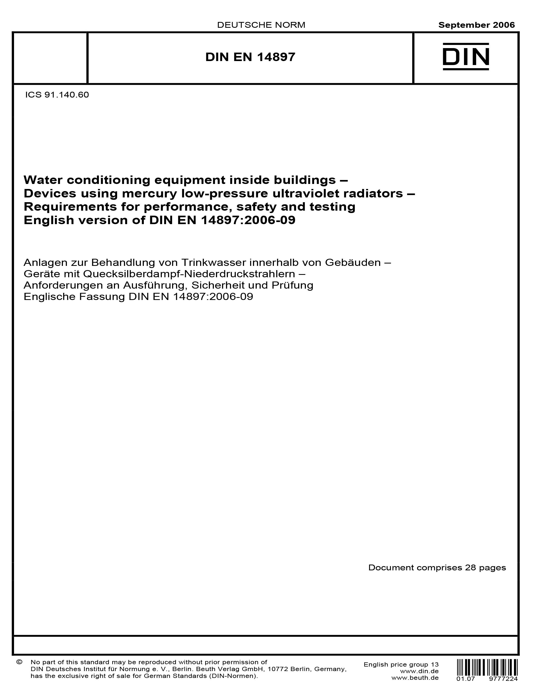 DIN EN 14897:2006 - Water conditioning equipment inside buildings ...