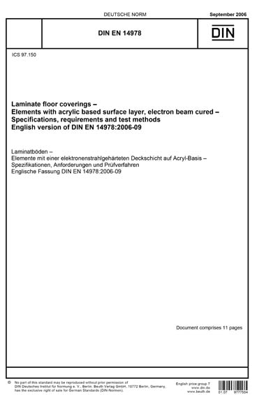 DIN EN 14978:2006 - Laminate floor coverings - Elements with acrylic ...