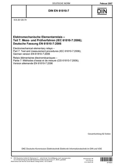 DIN EN 61810-7:2007 DE - Elektromechanische Elementarrelais - Teil 7 ...
