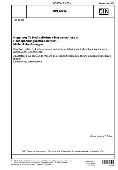DIN 43605:2007 DE - Kupplung für Hydraulikdruck-Messanschluss an ...