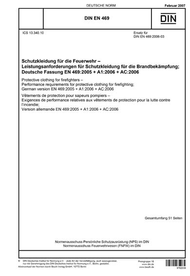 DIN EN 469:2007 DE - Schutzkleidung für die Feuerwehr ...