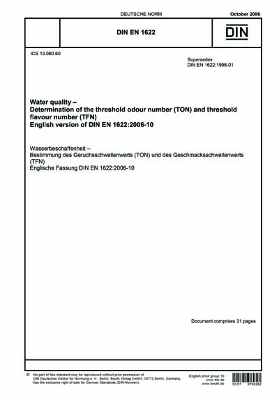 DIN EN 1622:2006 - Water quality - Determination of the threshold odour ...