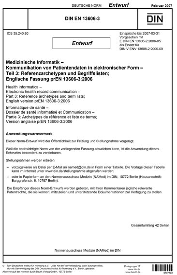 DIN EN 13606-3:2007 - Health informatics - Electronic health record ...