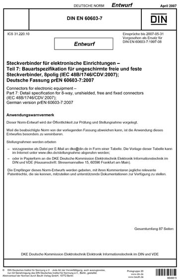 DIN EN 60603-7:2007 - Connectors for electronic equipment - Part 7 ...