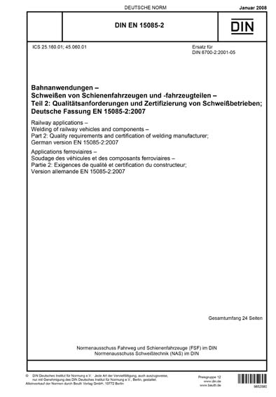 DIN EN 15085-2:2008 DE - Bahnanwendungen - Schweißen von ...