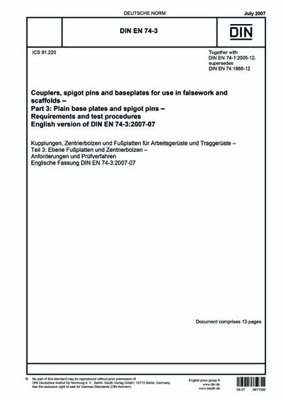DIN EN 74-3:2007 - Couplers, spigot pins and baseplates for use in ...