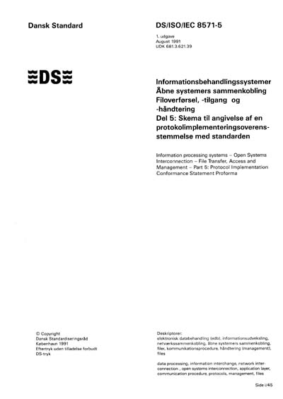 DS/ISO/IEC 8571-5:1991 - Information processing systems - Open systems ...
