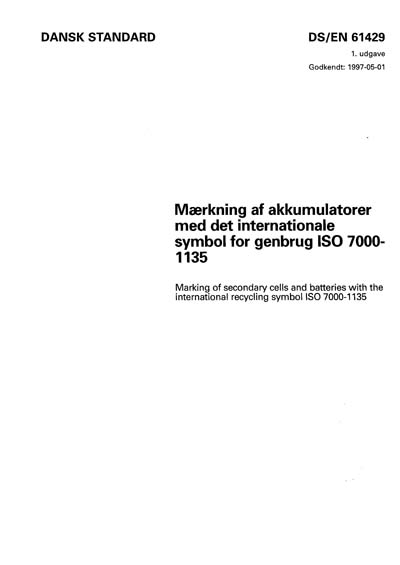 DS/EN 61429:1997 - Marking of secondary cells and batteries with the ...