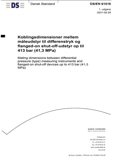 DS/EN 61518:2001 - Mating dimensions between differential pressure ...