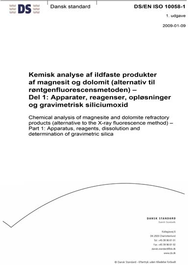 DS/EN ISO 10058-1:2009 - Chemical analysis of magnesite and dolomite ...