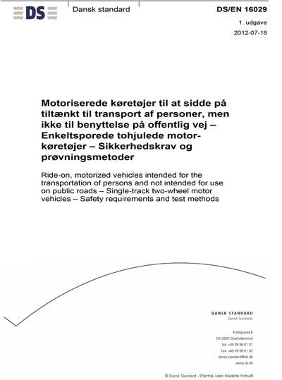 DS/EN 16029:2012 - Ride-on, motorized vehicles intended for the ...