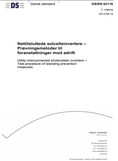 DS/EN 62116:2014 - Utility-interconnected photovoltaic inverters - Test ...