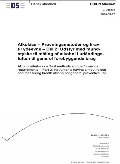 DS/EN 50436-2:2014 - Alcohol interlocks - Test methods and performance ...
