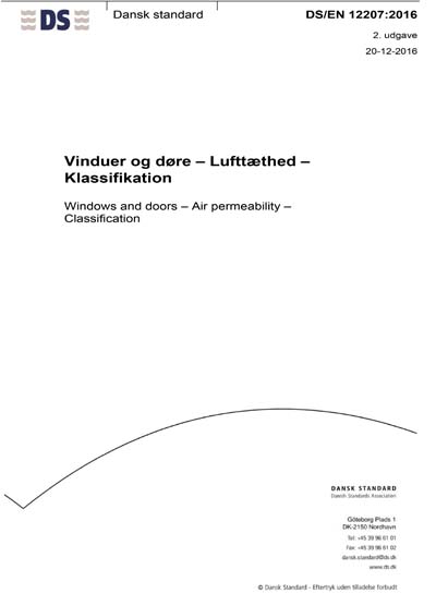 DS/EN 12207:2016 - Windows and doors - Air permeability - Classification