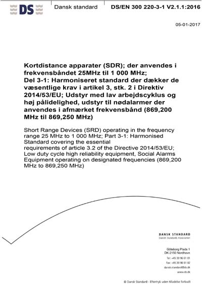 DS/EN 300 220-3-1 V2.1.1:2016 - Short Range Devices (SRD) operating in ...