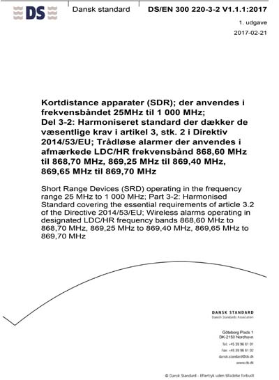 DS/EN 300 220-3-2 V1.1.1:2017 - Short Range Devices (SRD) operating*in ...