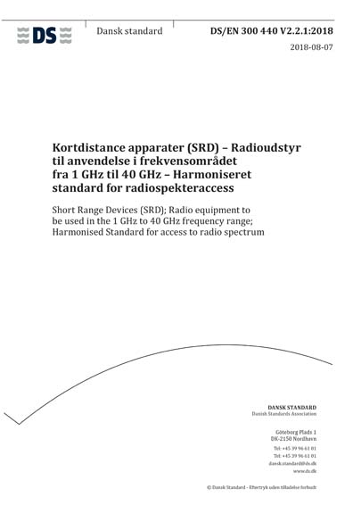 DS/EN 300 440 V2.2.1:2018 - Short Range Devices (SRD); Radio equipment ...