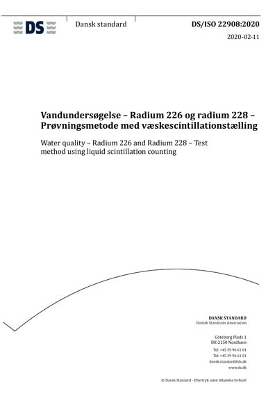 DS/ISO 22908:2020 - Water quality - Radium 226 and Radium 228 - Test ...