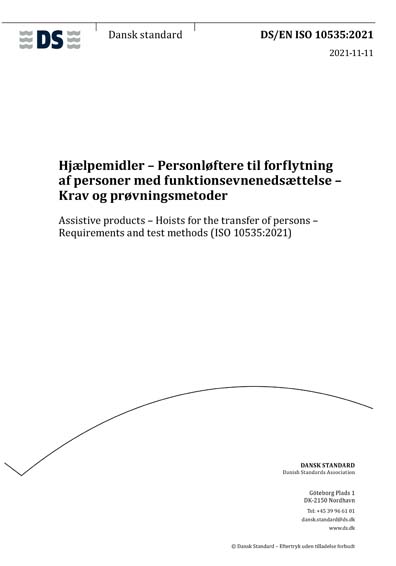 DS/EN ISO 10535:2021 - Assistive products - Hoists for the transfer of ...