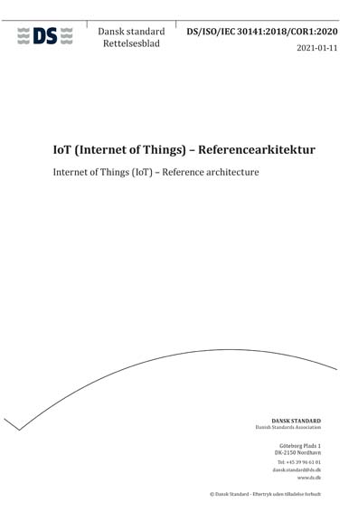 DS/ISO/IEC 30141:2018/COR1:2020 - Internet of Things (IoT) - Reference ...