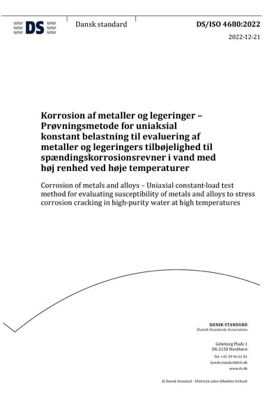 DS/ISO 4680:2022 - Corrosion of metals and alloys - Uniaxial constant ...