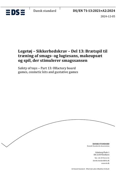 DS/EN 71-13:2021+A2:2024 - Safety of toys - Part 13: Olfactory board ...