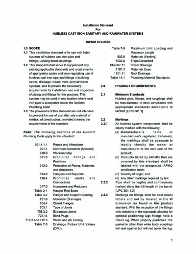 IAPMO IS 06-2006 - Hubless cast iron sanitary and rainwater systems