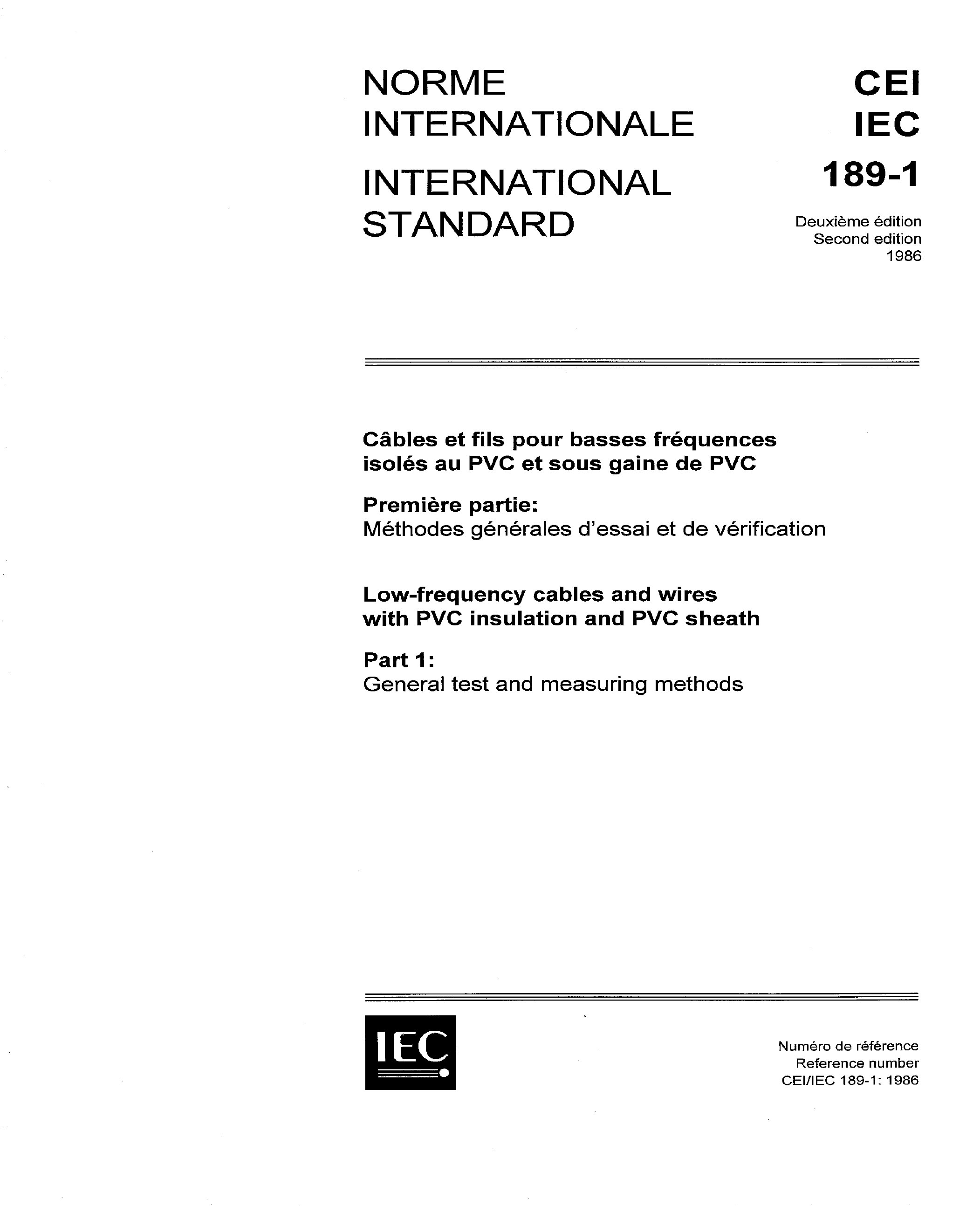 IEC 60189-1 Ed. 2.0 b:1986 - Low-frequency cables and wires with PVC ...