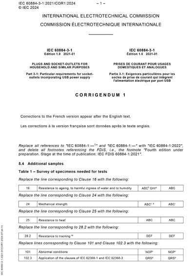 IEC 60884-3-1 Ed. 1.0 b Cor.1:2024 - Corrigendum 1 - Plugs and socket ...