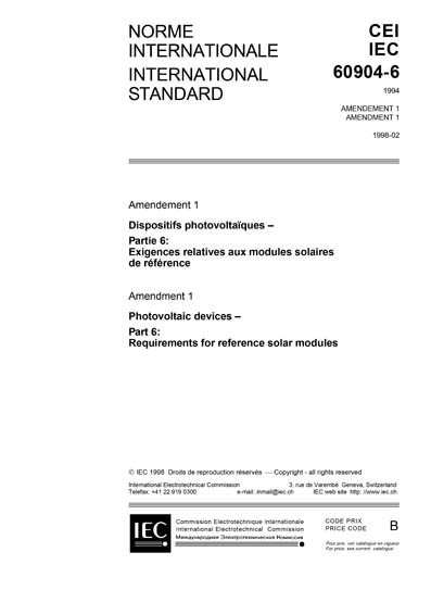 IEC 60904-6 Amd.1 Ed. 1.0 b:1998 - Amendment 1
