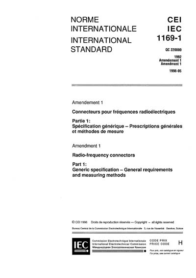 IEC 61169-1 Amd.1 Ed. 1.0 b:1996 - Amendment No. 1 to IEC 1169-1: Radio ...