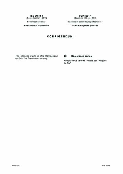 IEC 61534-1 Ed. 2.0 b cor.1:2013 - Corrigendum 1 - Powertrack systems ...