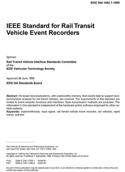 1482.1-1999 - Standard for Rail Transit Vehicle Event Recorder