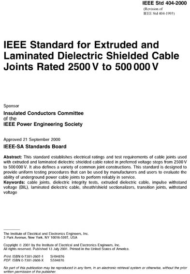 404-2000 - IEEE Standard for Extruded and Laminated Dielectric Shielded ...