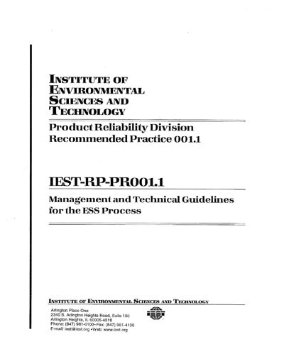 IEST-RP-PR001.1 - Management and Technical Guidelines for the ESS Process