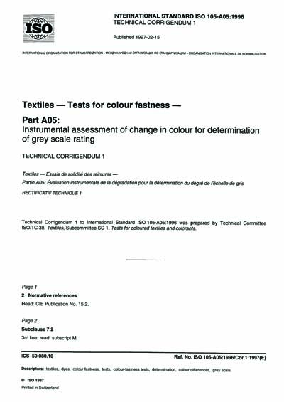 ISO 105-A05/Cor1:1997 - Corrigendum