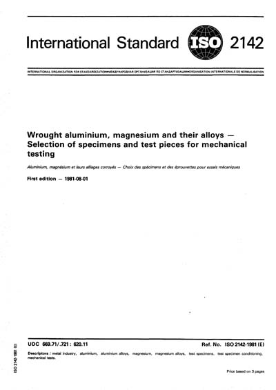 ISO 2142:1981 - Wrought aluminium, magnesium and their alloys ...