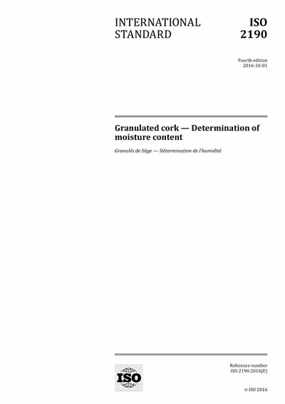 ISO 2190:2016 - Granulated cork - Determination of moisture content